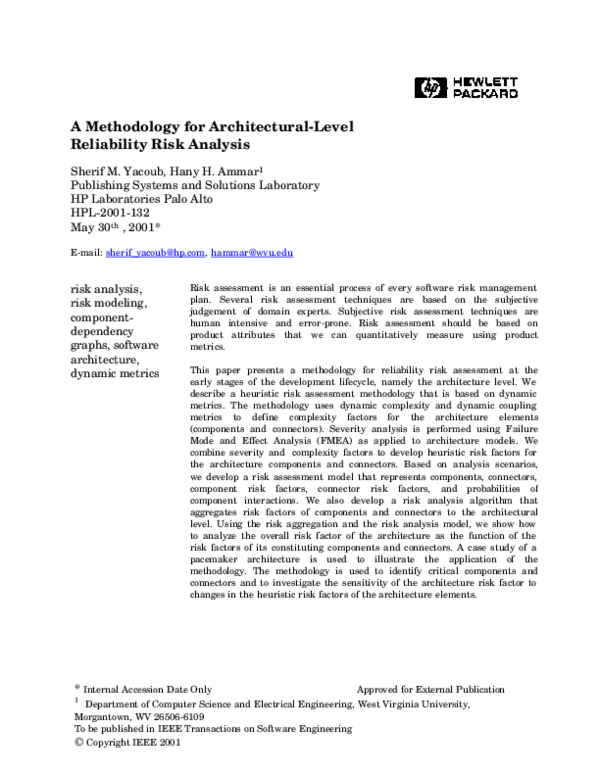 (PDF) A methodology for architecture-level reliability risk analysis