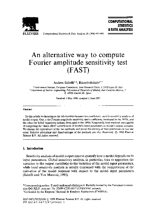 Pdf An Alternative Way To Compute Fourier Amplitude Sensitivity Test Fast
