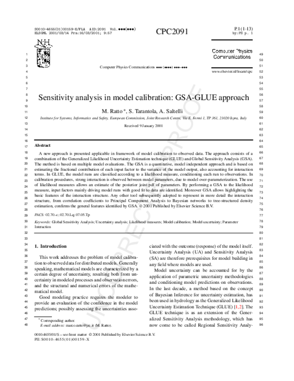 (PDF) Sensitivity analysis in model calibration: GSA-GLUE approach