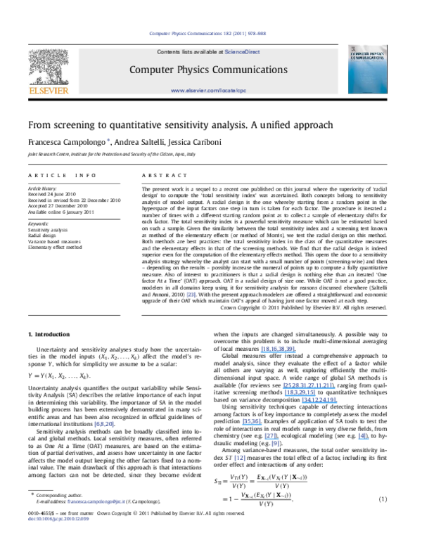 (PDF) From screening to quantitative sensitivity analysis. A unified approach