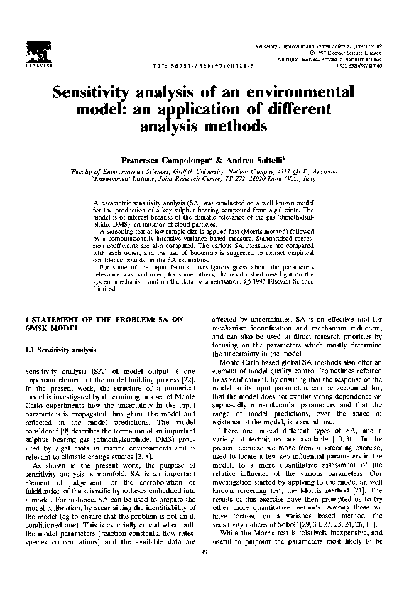 (PDF) Sensitivity analysis of an environmental model: an application of different analysis methods