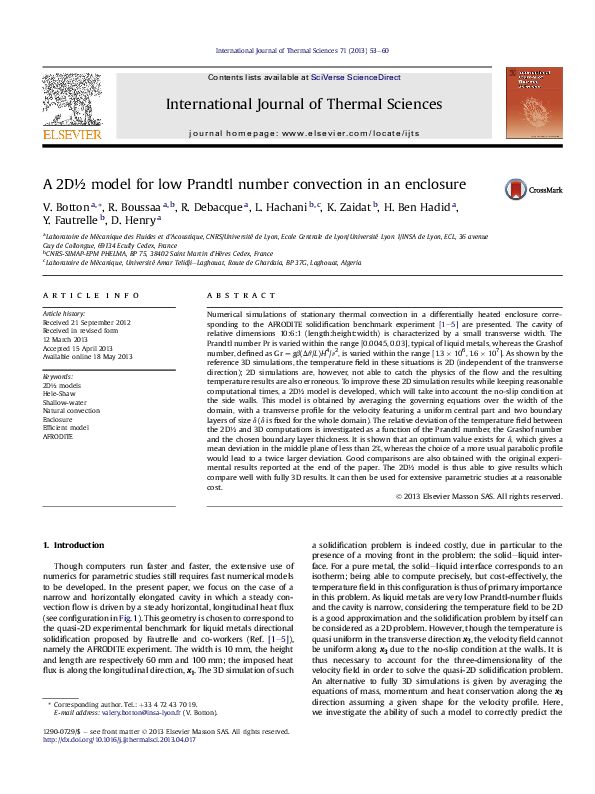 (PDF) A 2D½ model for low Prandtl number convection in an enclosure