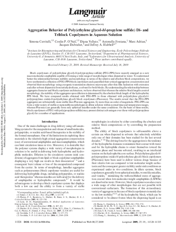 (PDF) Aggregation Behavior of Poly(ethylene glycol- bl -propylene ...