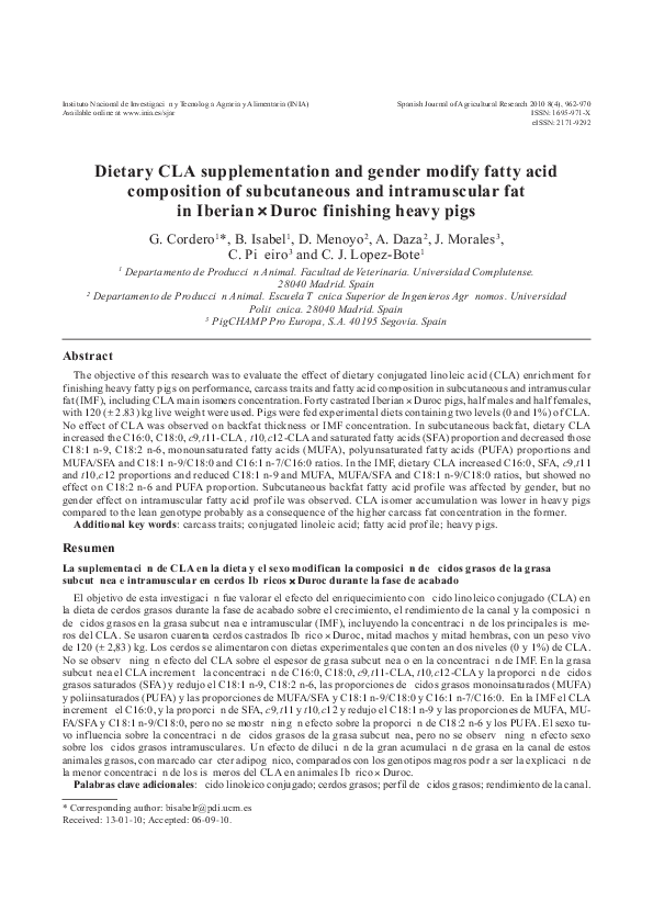 (PDF) Dietary CLA supplementation and gender modify fatty acid ...