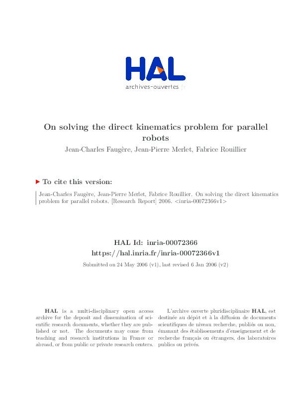 Pdf On Solving The Direct Kinematics Problem For Parallel Robots