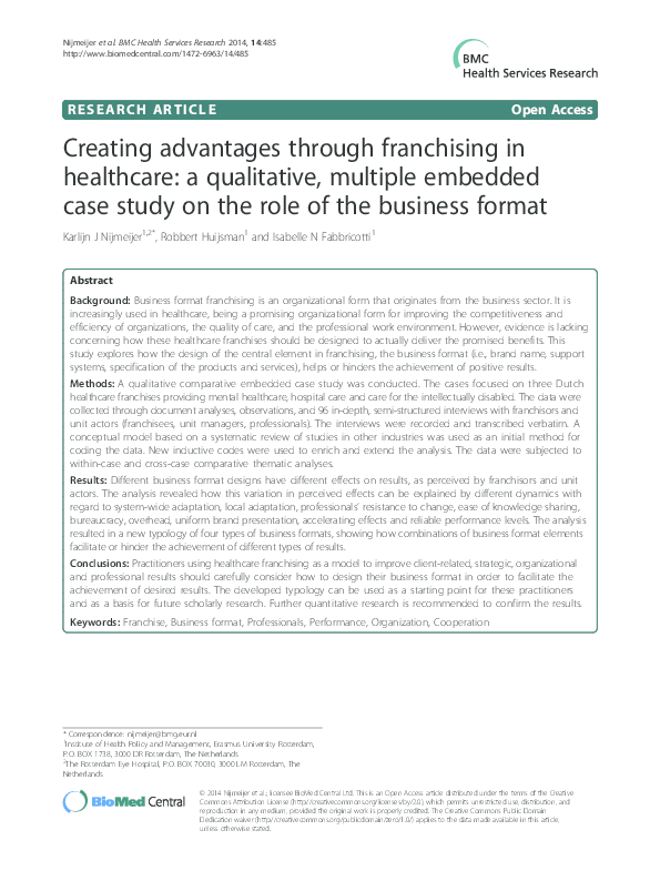 (PDF) Creating advantages through franchising in healthcare: a ...