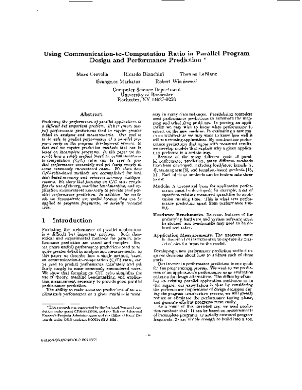 Pdf Using Communication To Computation Ratio In Parallel Program