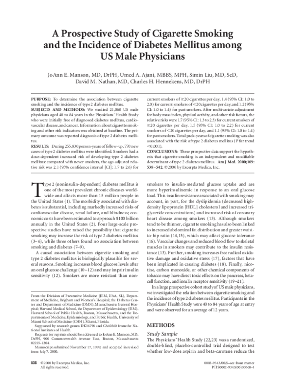 (PDF) A prospective study of cigarette smoking and the incidence of ...
