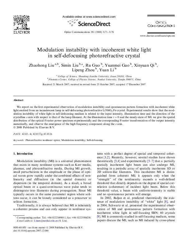 (PDF) Modulation instability with incoherent white light in self ...