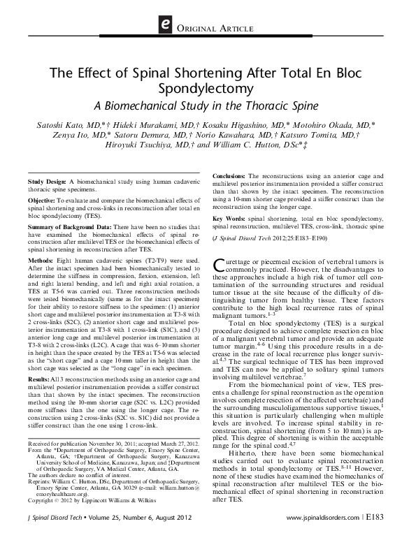(PDF) The Effect of Spinal Shortening After Total En Bloc Spondylectomy