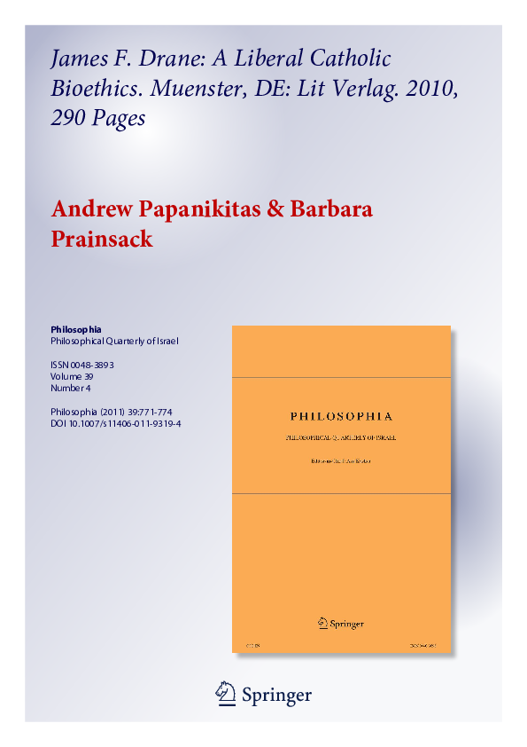 (PDF) James F. Drane: A Liberal Catholic Bioethics. Muenster, DE: Lit ...