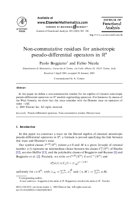 (PDF) Non-commutative residues for anisotropic pseudo-differential operators in | Paolo ...