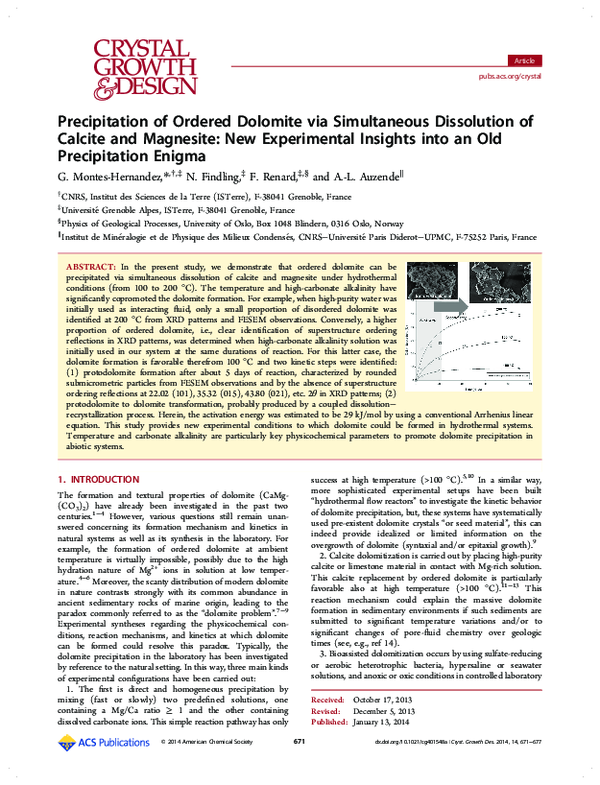 (PDF) Precipitation of Ordered Dolomite via Simultaneous Dissolution of ...