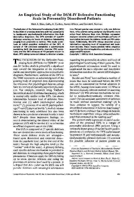 (PDF) An empirical study of the DSM-IV defensive functioning scale in ...
