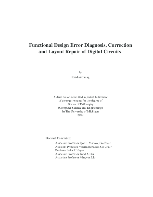 Pdf Functional Design Error Diagnosis Correction And Layout Repair Of Digital Circuits