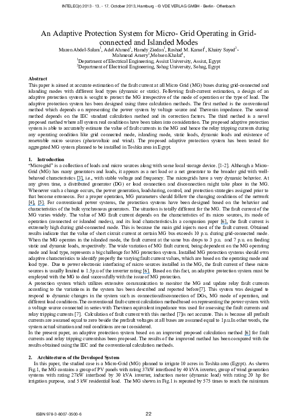 Pdf An Adaptive Protection System For Micro Grid Operating In Grid Connected And Islanded Modes
