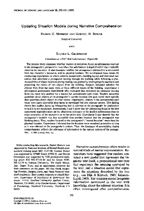 (PDF) Updating situation models during narrative comprehension