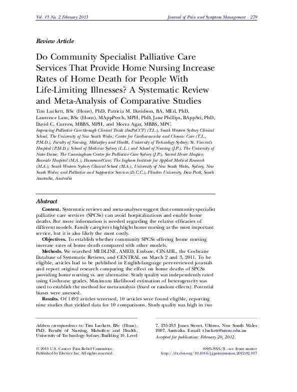 (PDF) Do Community Specialist Palliative Care Services That Provide ...