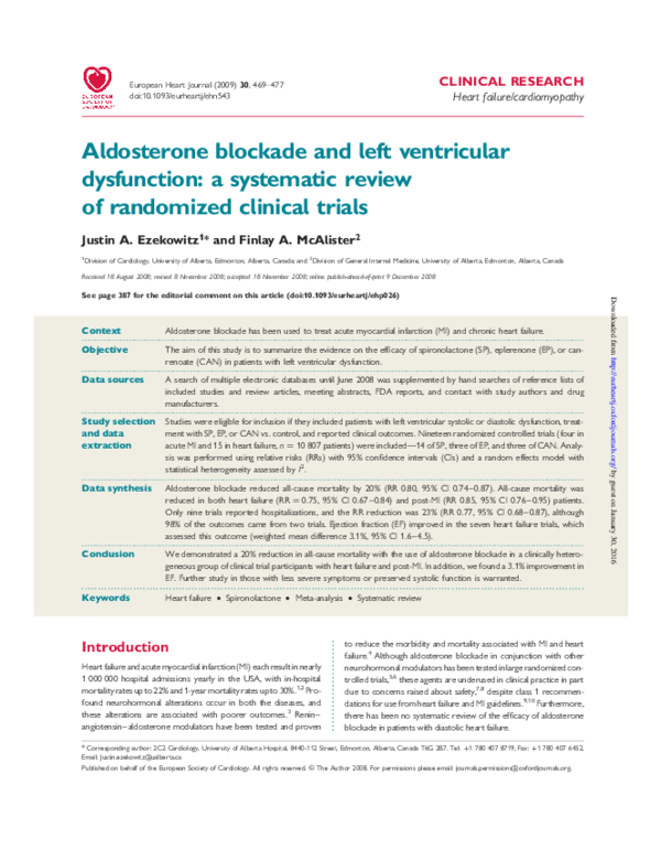 (PDF) Aldosterone blockade and left ventricular dysfunction: a ...
