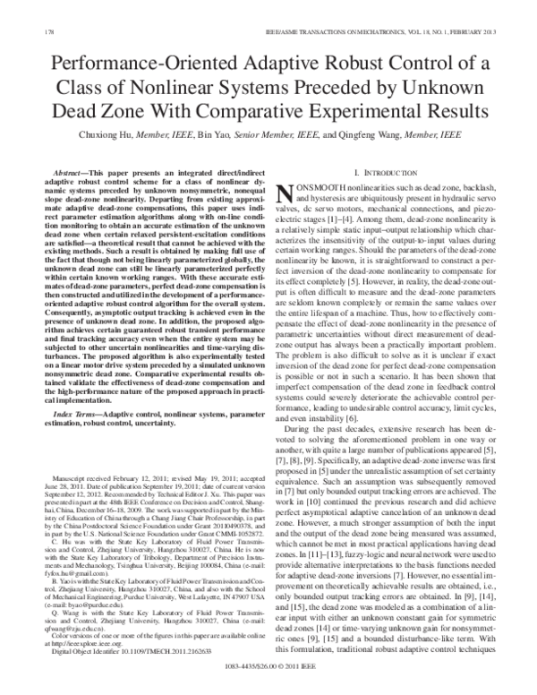 Pdf Performance Oriented Adaptive Robust Control Of A Class Of Nonlinear Systems Preceded By