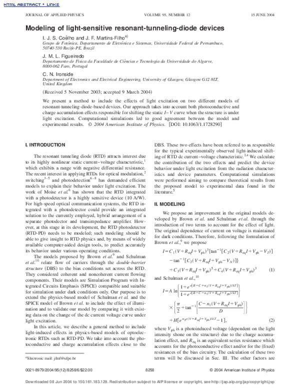 (PDF) Modeling of light-sensitive resonant-tunneling-diode devices