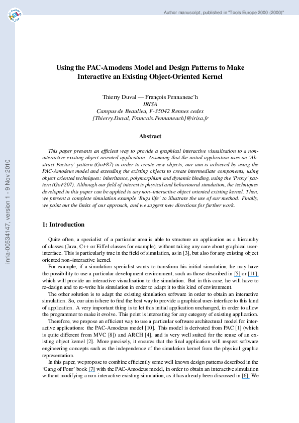 (PDF) Using the pac-amodeus model and design patterns to make interactive an existing object ...