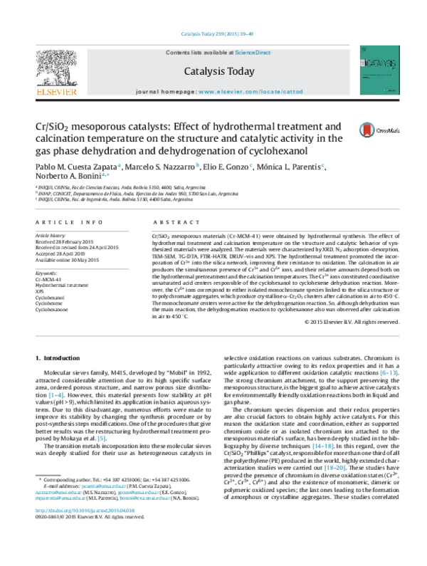 Cr/SiO2 mesoporous catalysts: Effect of hydrothermal treatment and ...