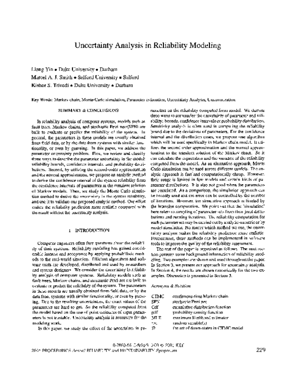 (PDF) Uncertainty analysis in reliability modeling
