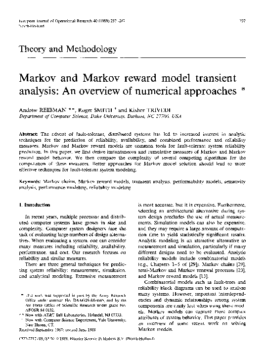 Pdf Markov And Markov Reward Model Transient Analysis An Overview Of
