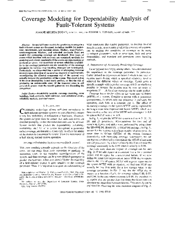 Pdf Coverage Modeling For Dependability Analysis Of Fault Tolerant