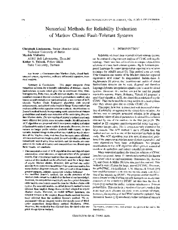 (PDF) Numerical methods for reliability evaluation of Markov closed fault-tolerant systems
