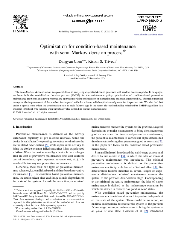 Pdf Optimization For Condition Based Maintenance With Semi Markov