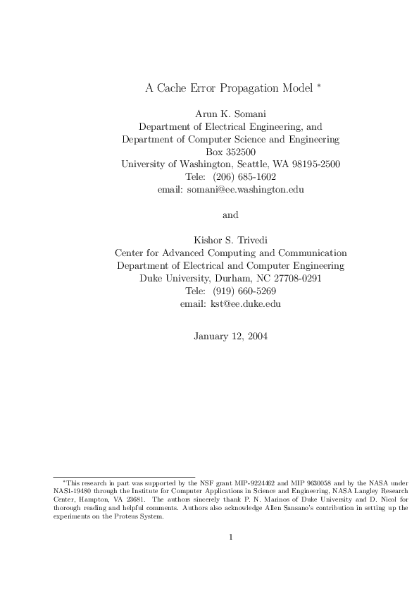 (PDF) A cache error propagation model | Kishor S Trivedi - Academia.edu