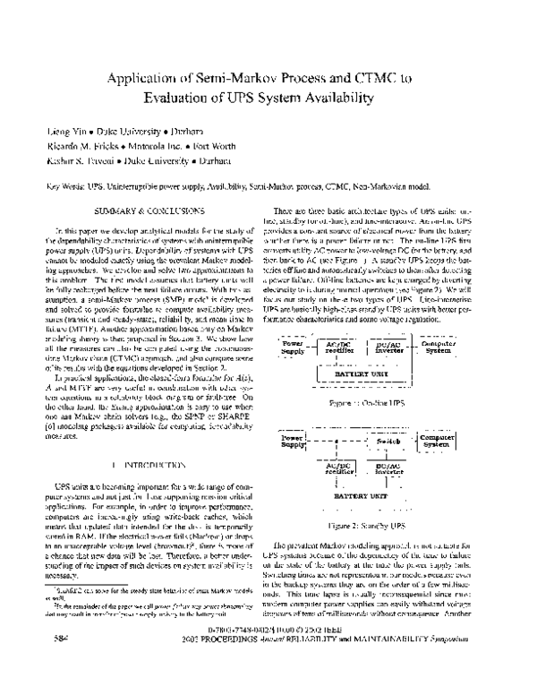 (PDF) Application of semi-Markov process and CTMC to evaluation of UPS system availability