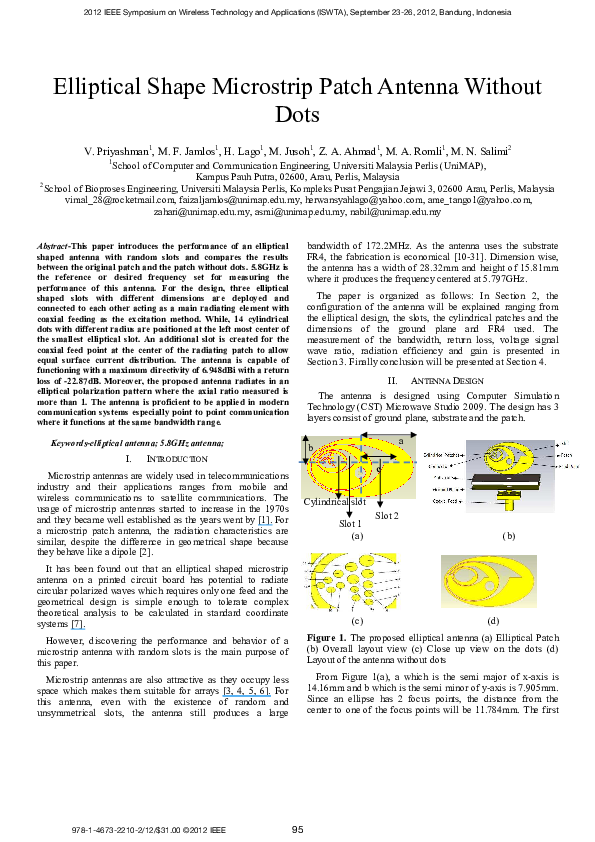 (PDF) Elliptical shape microstrip patch antenna without dots