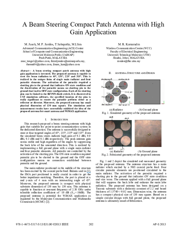 (PDF) A beam steering compact patch antenna with high gain application