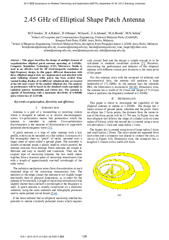 (PDF) 2.45 GHz of elliptical shape patch antenna