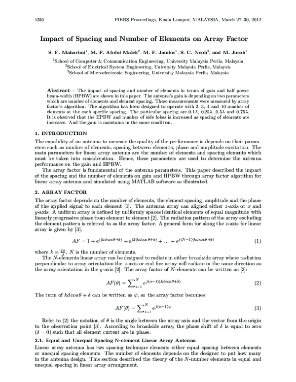 Pdf Impact Of Spacing And Number Of Elements On Array Factor