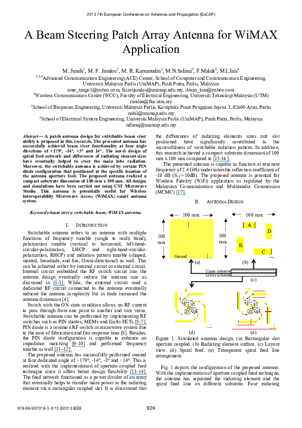 (PDF) A beam steering patch array antenna for WiMAX application