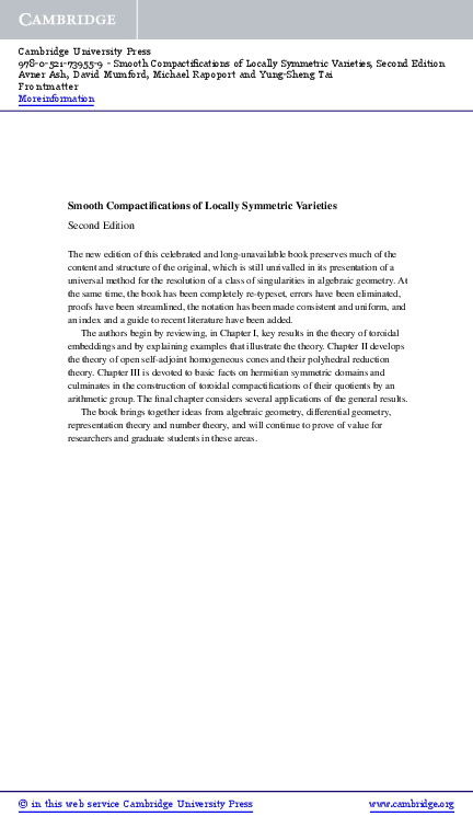 (PDF) Smooth Compactification of Locally Symmetric Spaces