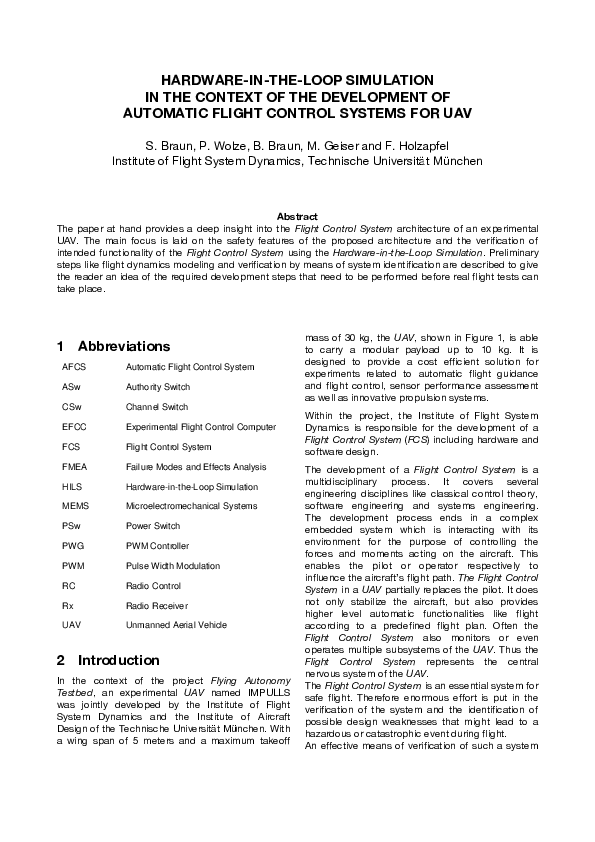 (PDF) Hardware-in-the-Loop Simulation in the Context of the Development of Automatic Flight ...