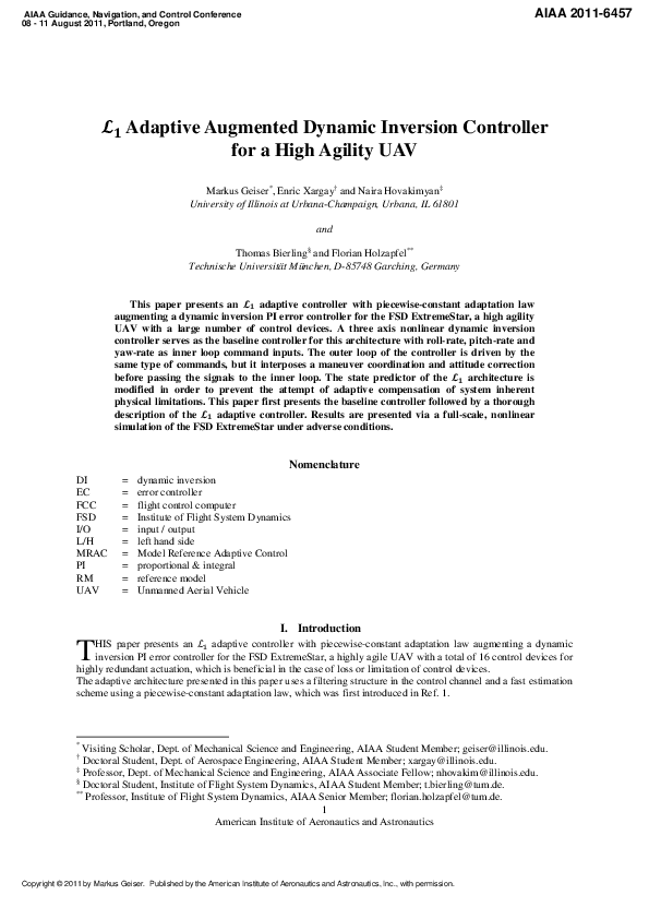 (PDF) L1 Adaptive Augmented Dynamic Inversion Controller for a High ...