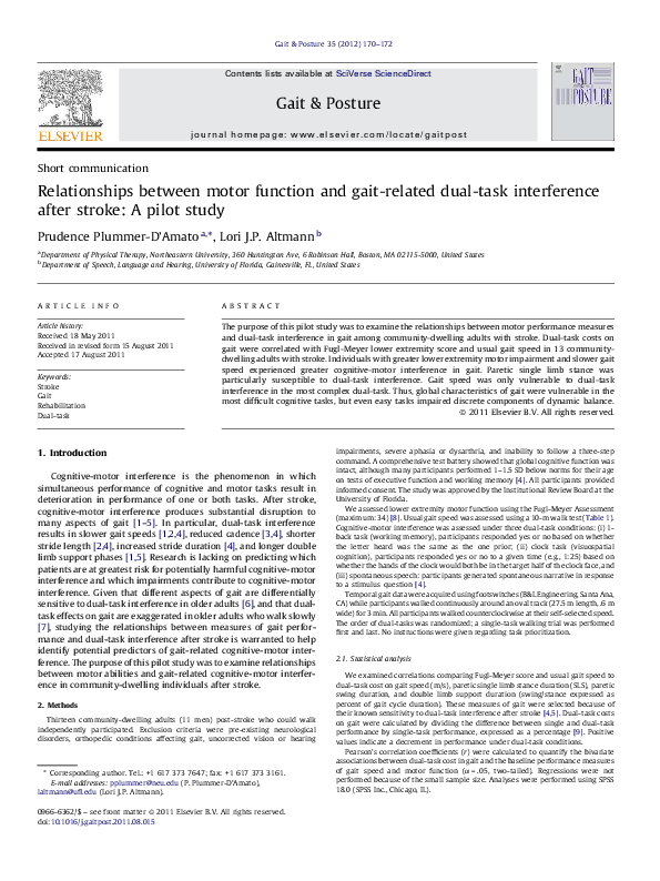 Pdf Relationships Between Motor Function And Gait Related Dual Task Interference After Stroke