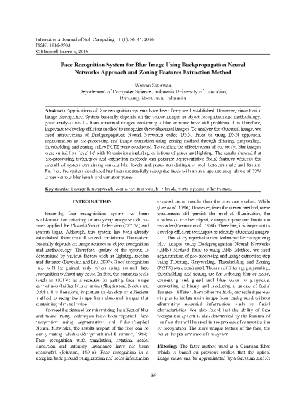 Pdf Face Recognition System For Blur Image Using Backpropagation Neural Networks Approach And
