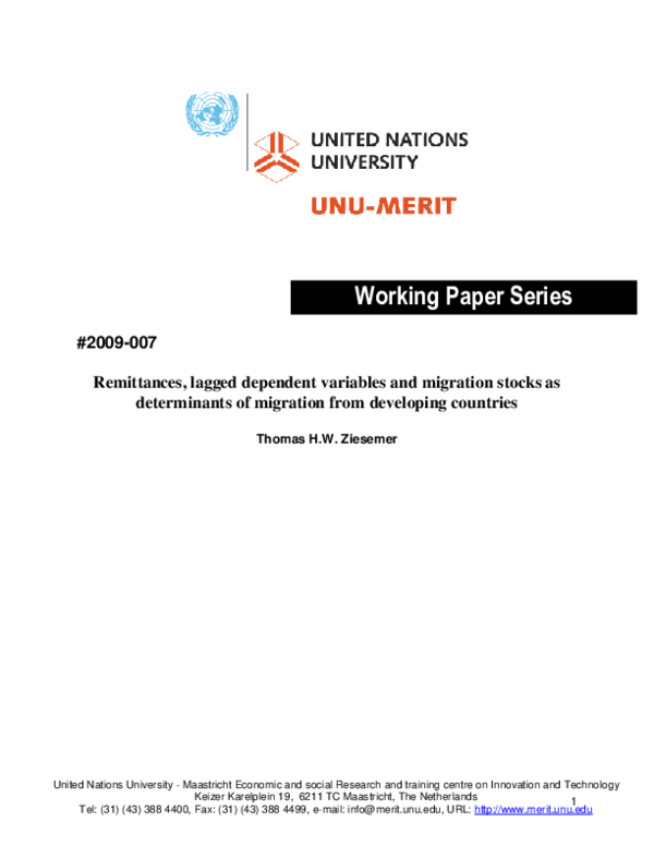 (PDF) Remittances, lagged dependent variables and migration stocks as ...