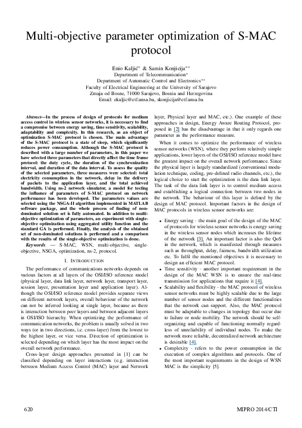 (PDF) Multi-objective parameter optimization of S-MAC protocol