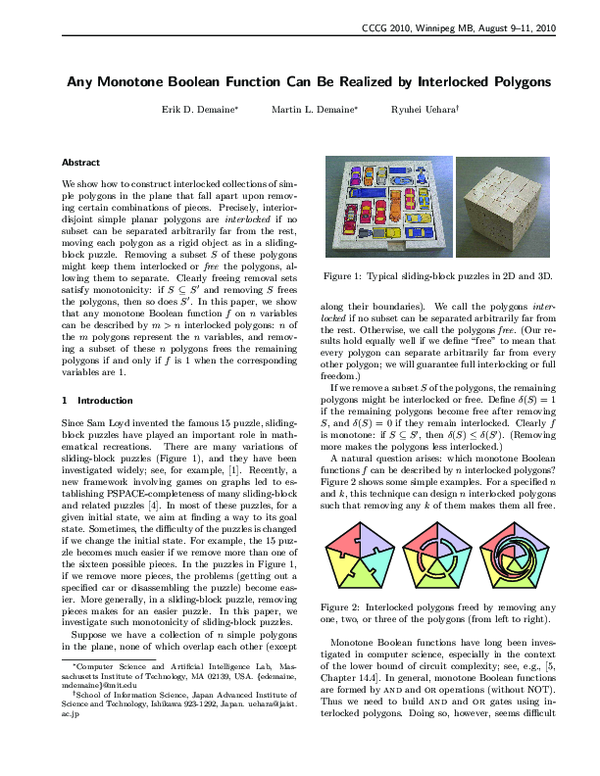Pdf Any Monotone Boolean Function Can Be Realized By Interlocked