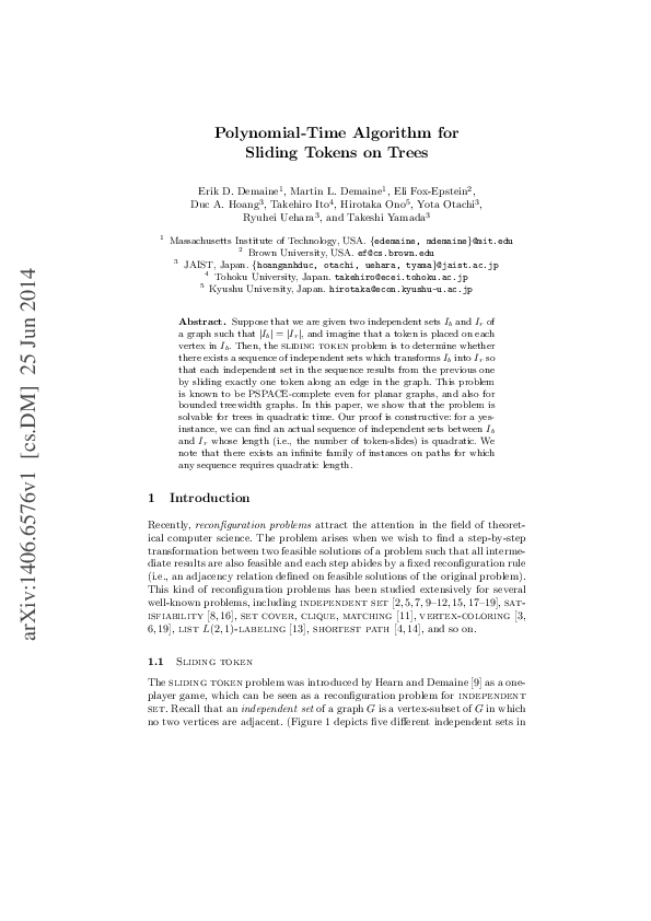 (PDF) Polynomial-Time Algorithm for Sliding Tokens on Trees