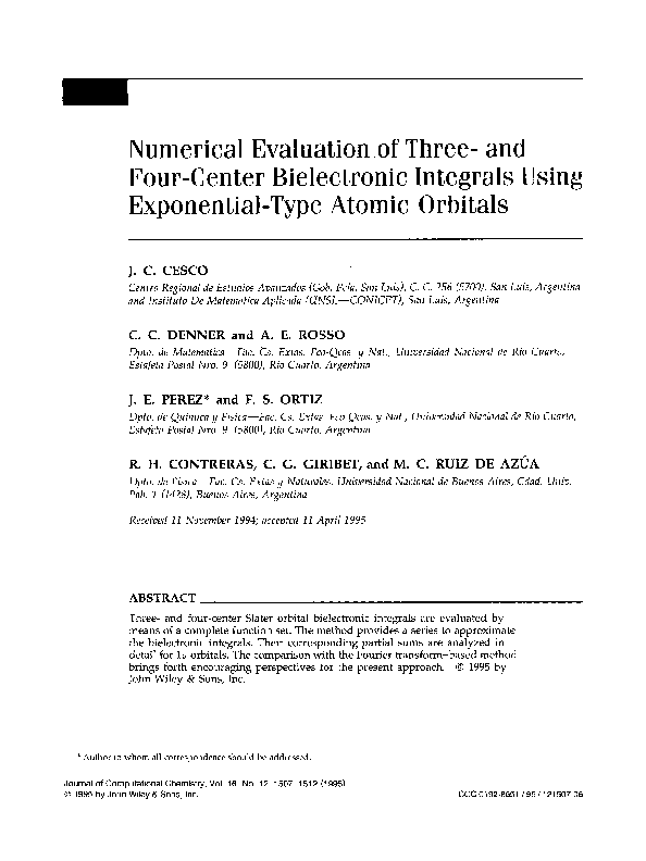 Pdf Numerical Evaluation Of Three And Four Center Bielectronic Integrals Using Exponential