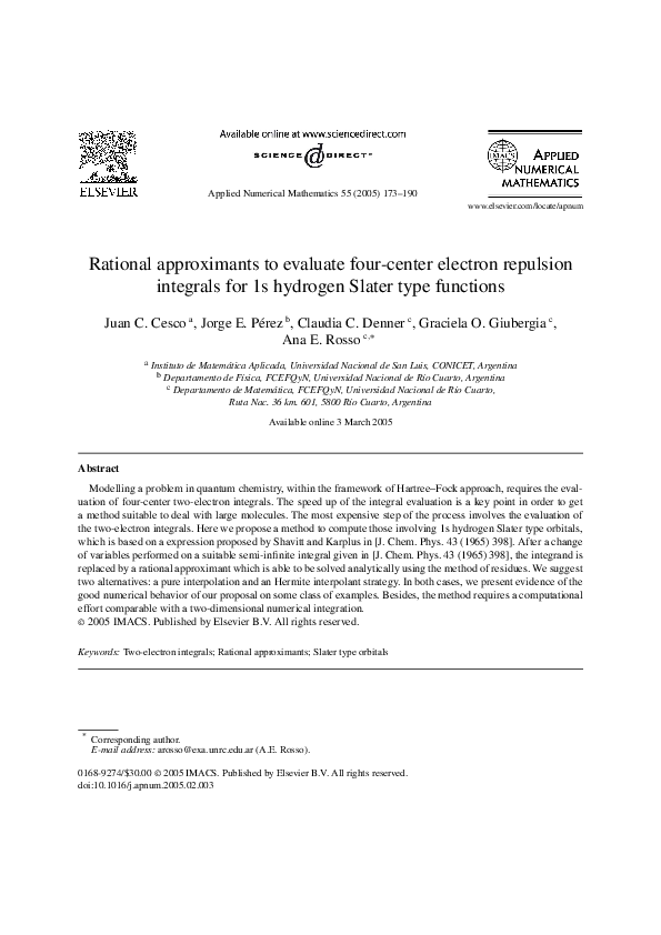 Pdf Rational Approximants To Evaluate Four Center Electron Repulsion Integrals For 1s Hydrogen